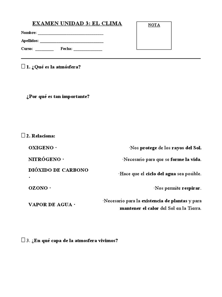 Examen sobre el Clima para Primaria | PDF