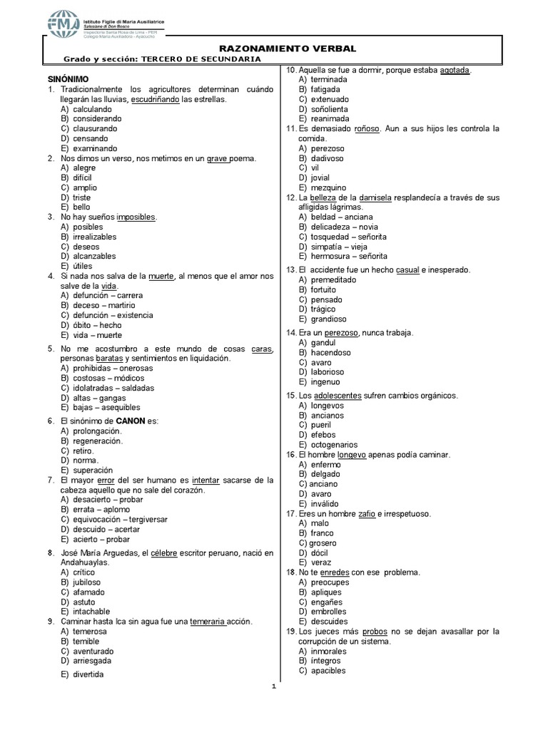 Sinónimos y Antónimos Ejemplos | PDF
