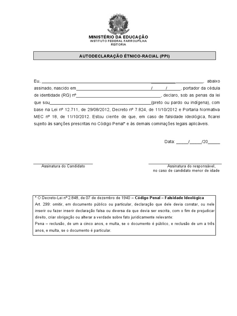 Modelo - Autodeclaração para Pretos e Pardos | PDF