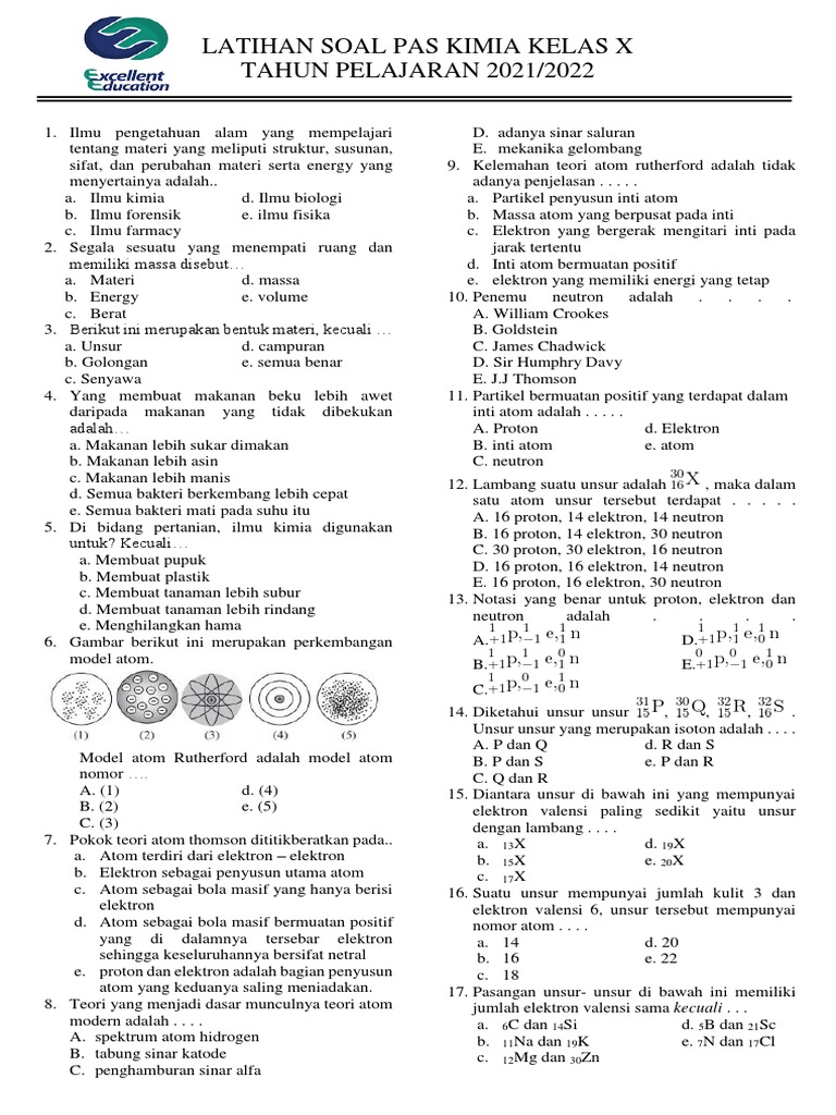 Lat Soal Pas Ganjil Kimia Kelas X 2021 | PDF