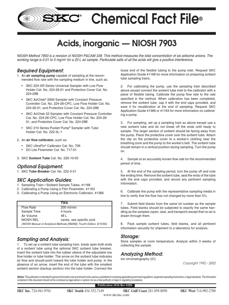 Niosh 7903 SKC | PDF | Flow Measurement | Pump