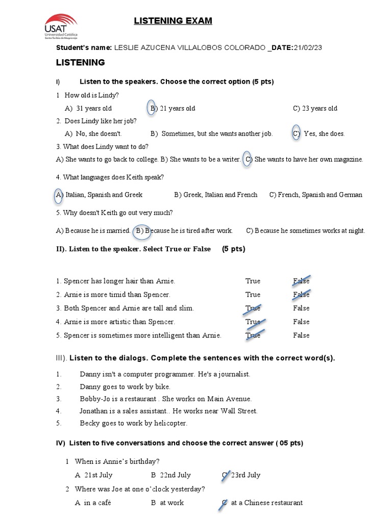 Listening Skills Assessment Test | PDF