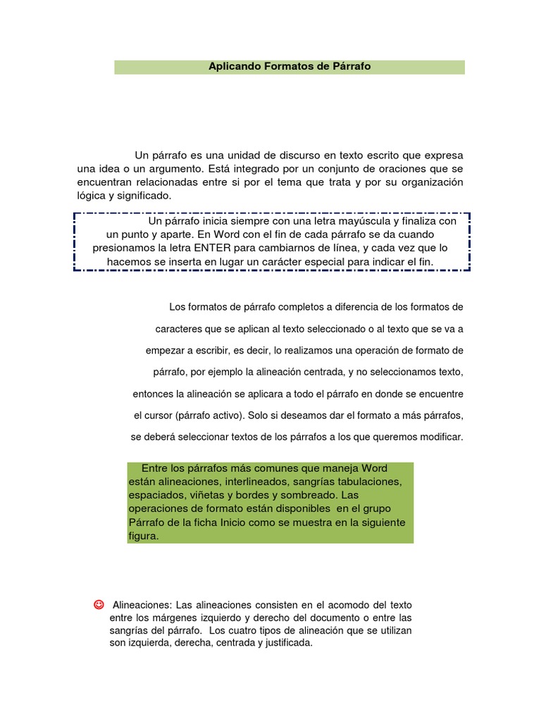 Formatos de párrafo en Word: alineaciones, interlineados y más | PDF