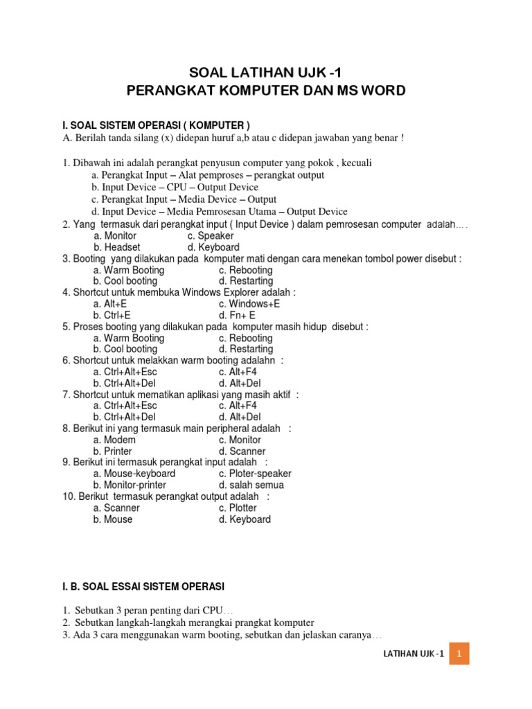 Soal Latihan Ujk 1 | PDF