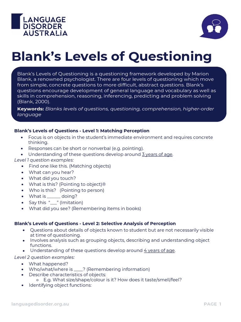 LD Blanks Level of Questioning | Download Free PDF | Reading ...