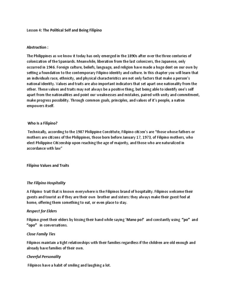 Filipino Values and Traits G8 | PDF | Philippines | Nationality