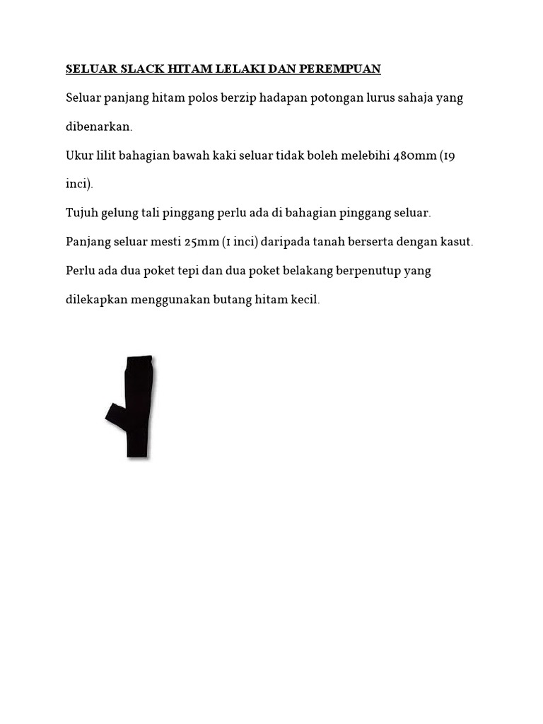 Pakaian Seragam sjam-SELUAR SLACK HITAM | PDF