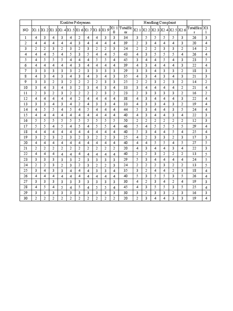 Tabulasi Data 30 Responden | PDF