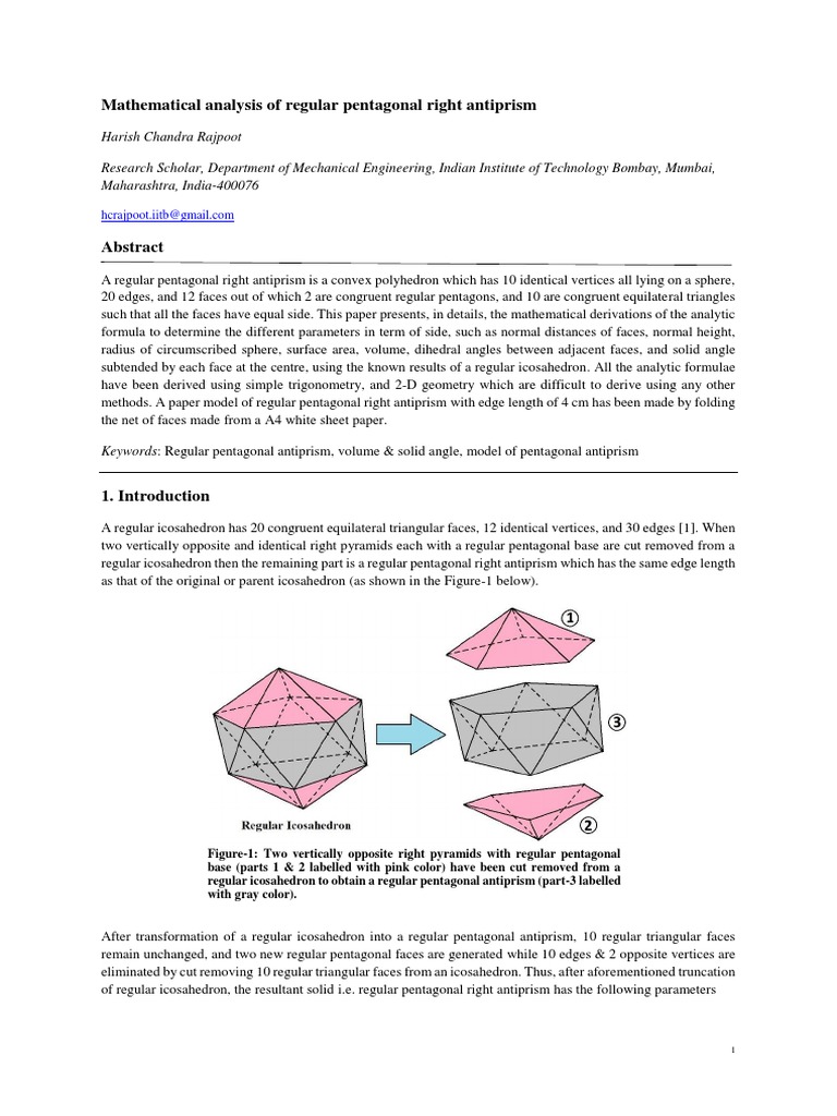 Mathematical Analysis of Regular Pentagonal Right Antiprism | PDF ...