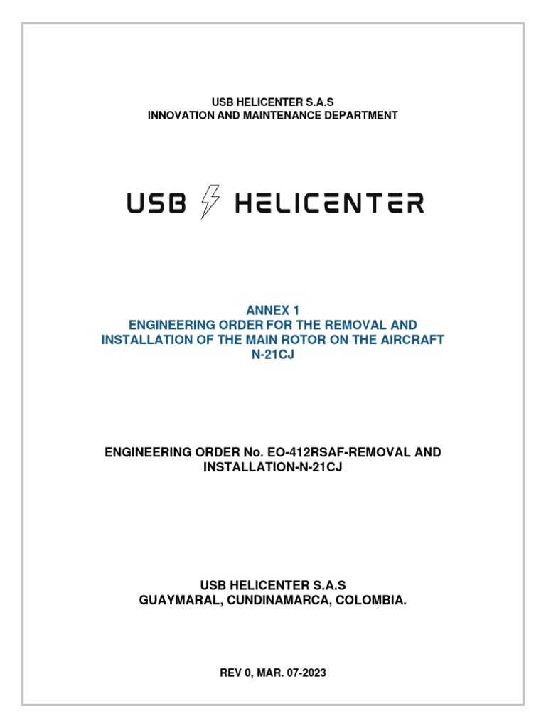 Engineering Order Removal and Installation of The Main Rotor - Julian ...