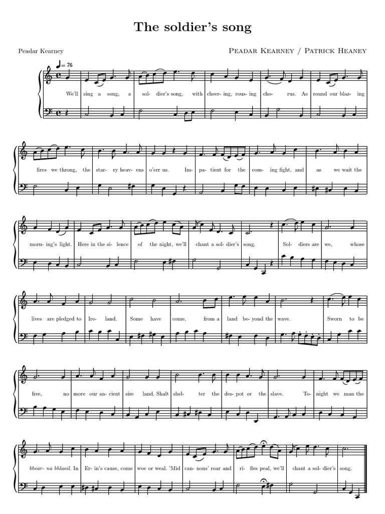 Amhrán Na Bhfiann English Lyrics - Voice, Piano PDF | PDF | Patriotic Songs