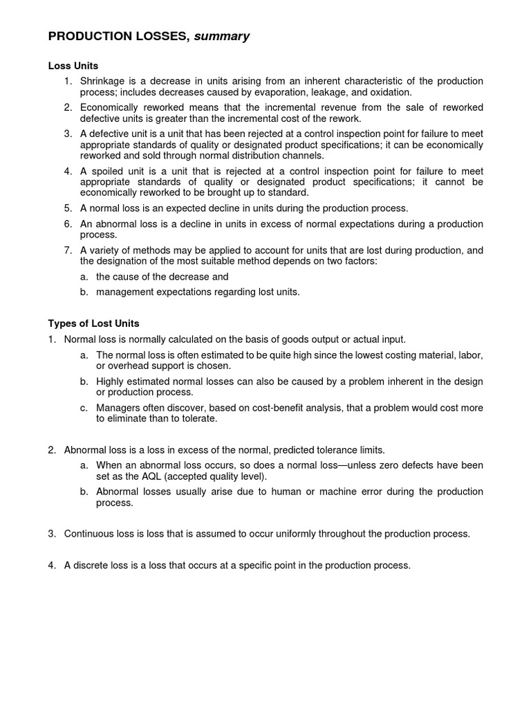 Understanding Production Losses | PDF | Cost | Cost Of Goods Sold