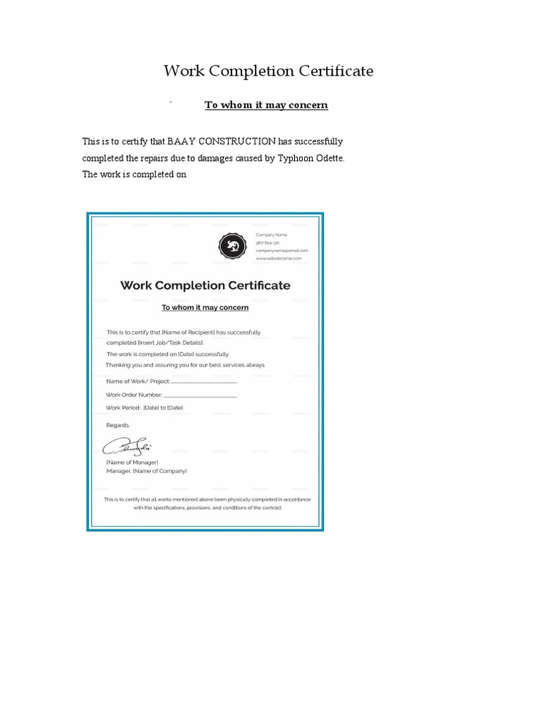 Elenita Work Completion Certificate | PDF