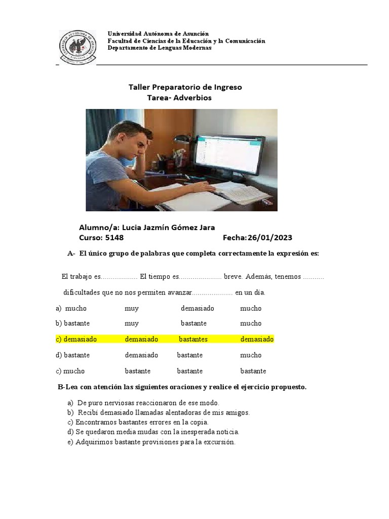 Tarea - Adverbios | PDF | Artes del Lenguaje y Comunicación