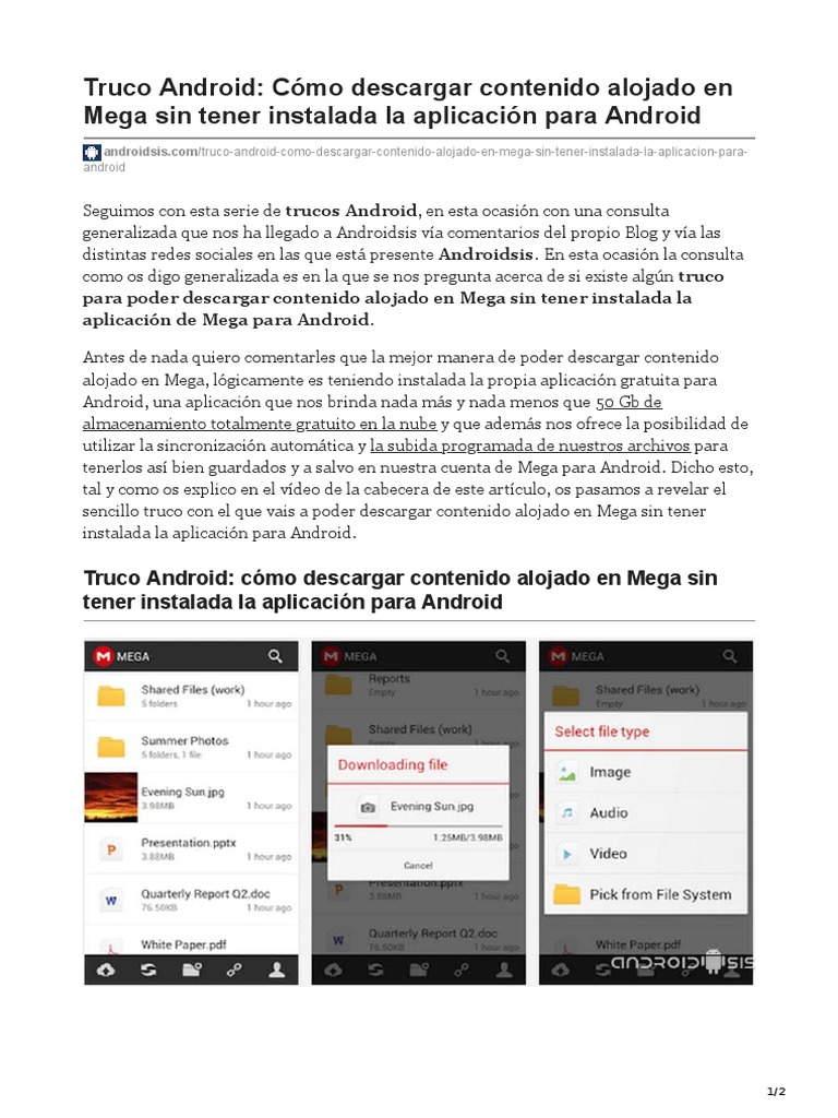 Cómo Descargar Contenido Alojado en Mega Sin Tener Instalada La Aplicación para Android | PDF ...
