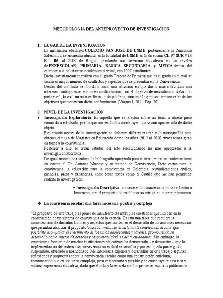 Metodologia Del Anteproyecto de Investigacion | PDF | Aprendizaje ...