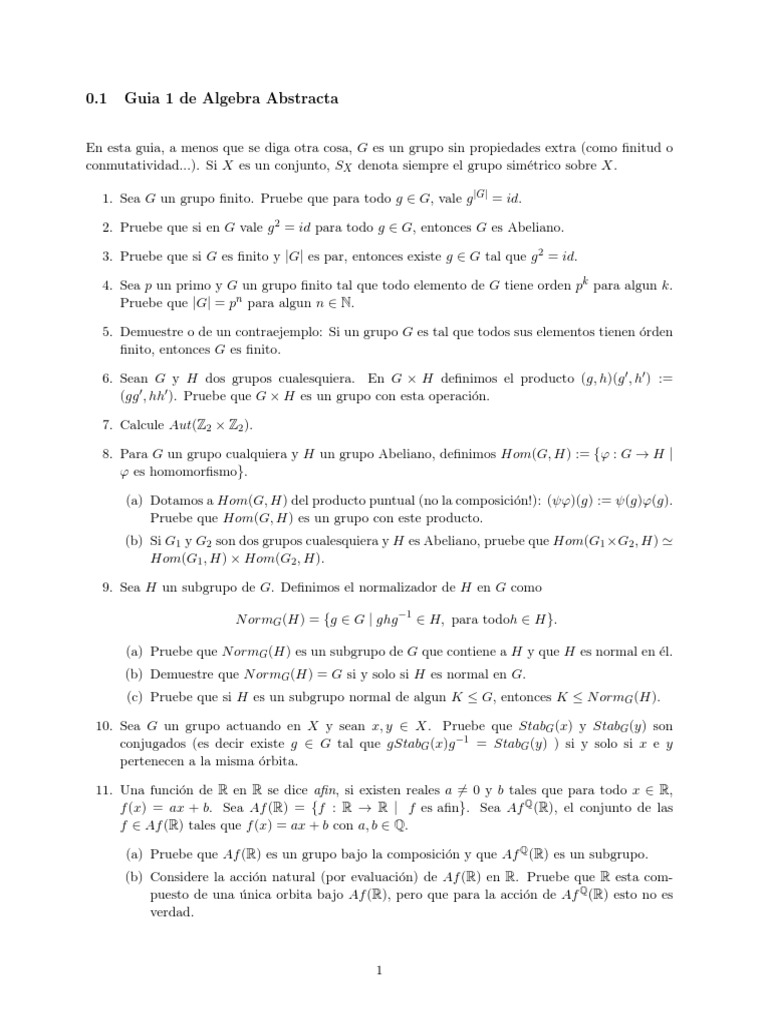 Guía introductoria sobre conceptos básicos de álgebra abstracta | PDF | Grupo (Matemáticas ...