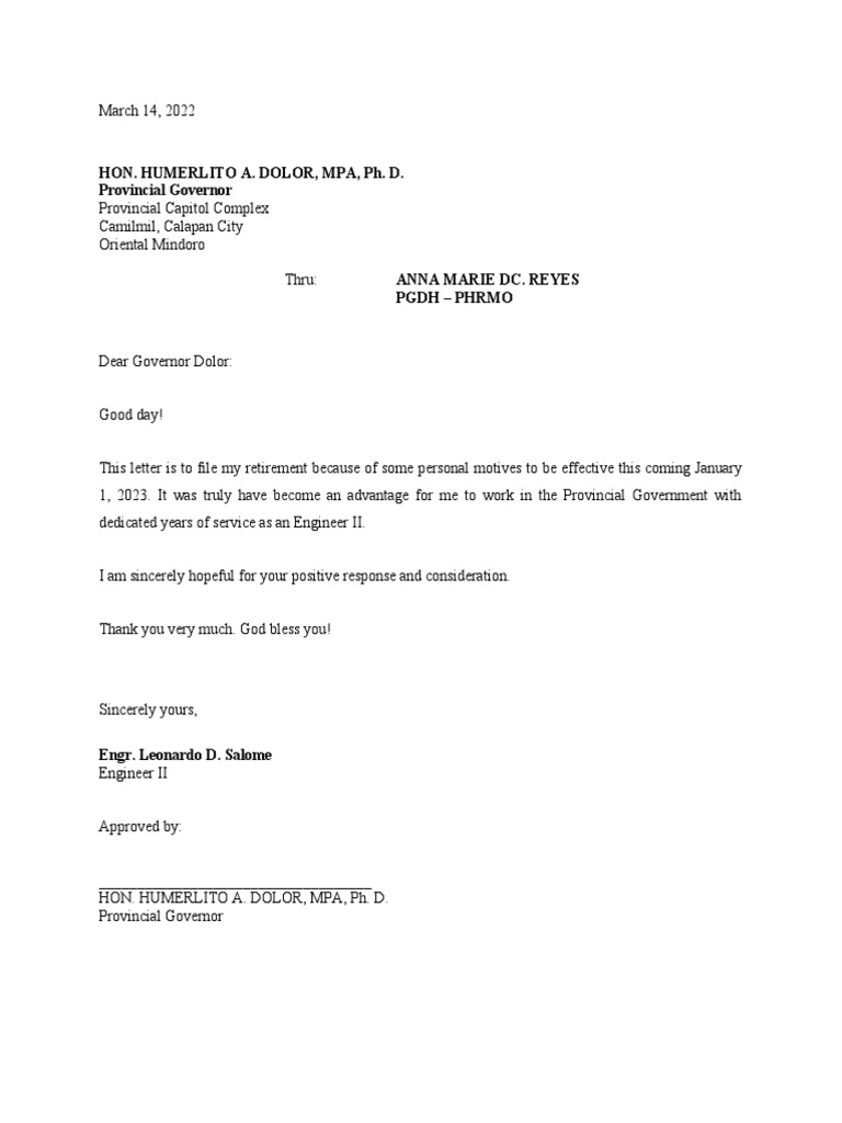Retirement Letter Submission Example | PDF