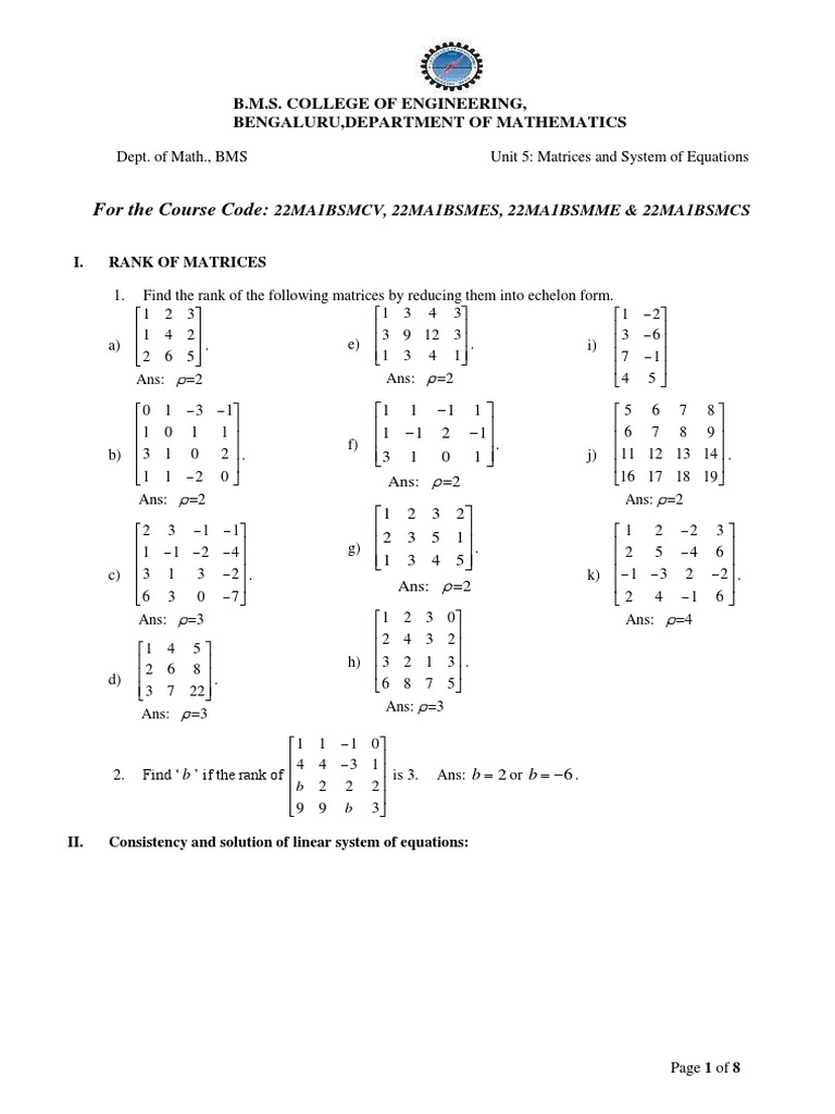 UNIT 5 Matrices and System of Equations | PDF | Equations | Eigenvalues And Eigenvectors