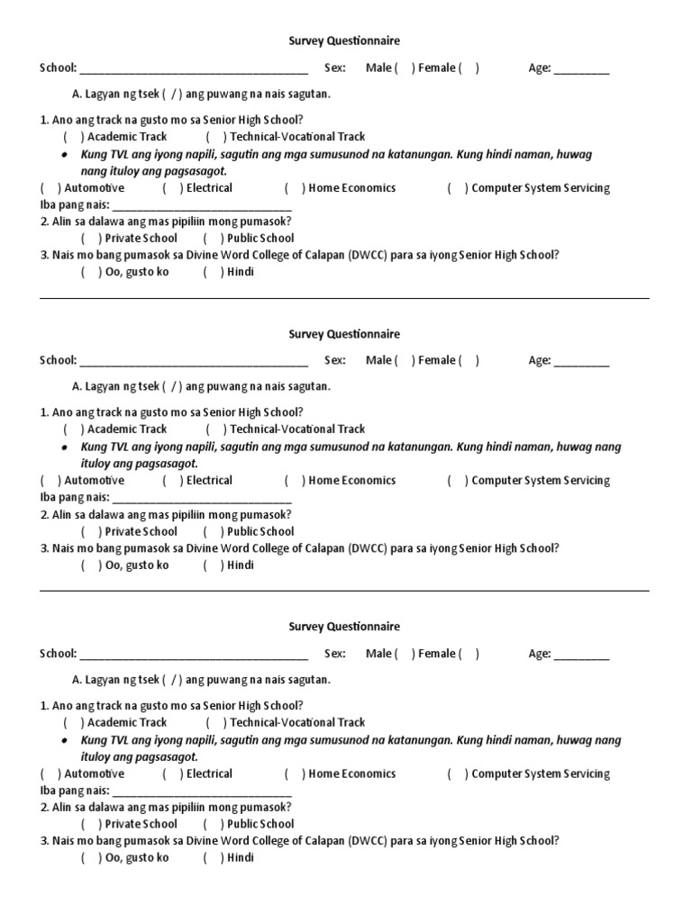 Survey Questionnaire | PDF