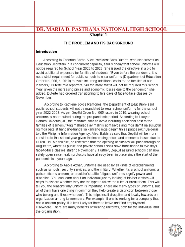 Importance of Wearing School Unifrom | PDF | Data | Statistics