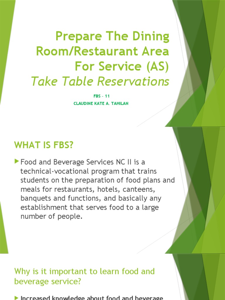 FBS - WEEK 1 (Prepare The Dining) | PDF | Foodservice | Restaurants