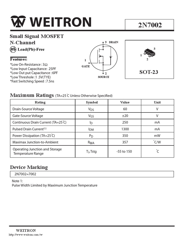 2N7002 (W4R) | PDF | Field Effect Transistor | Mosfet