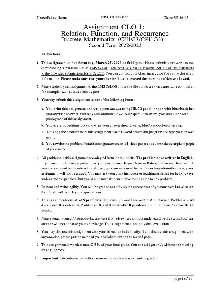 FAHMI HARUN - SE-46-03 - A1 - RelationFunctionRecurrence - Assignment | PDF | Function ...