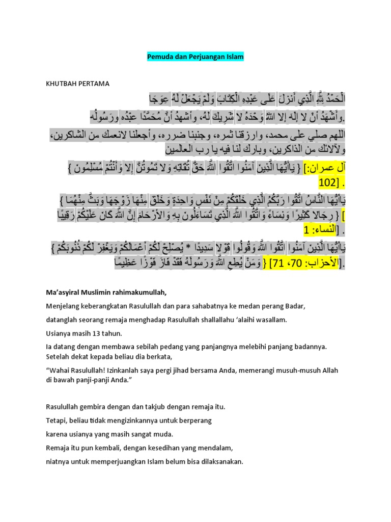 Pemuda Dan Perjuangan Islam | PDF