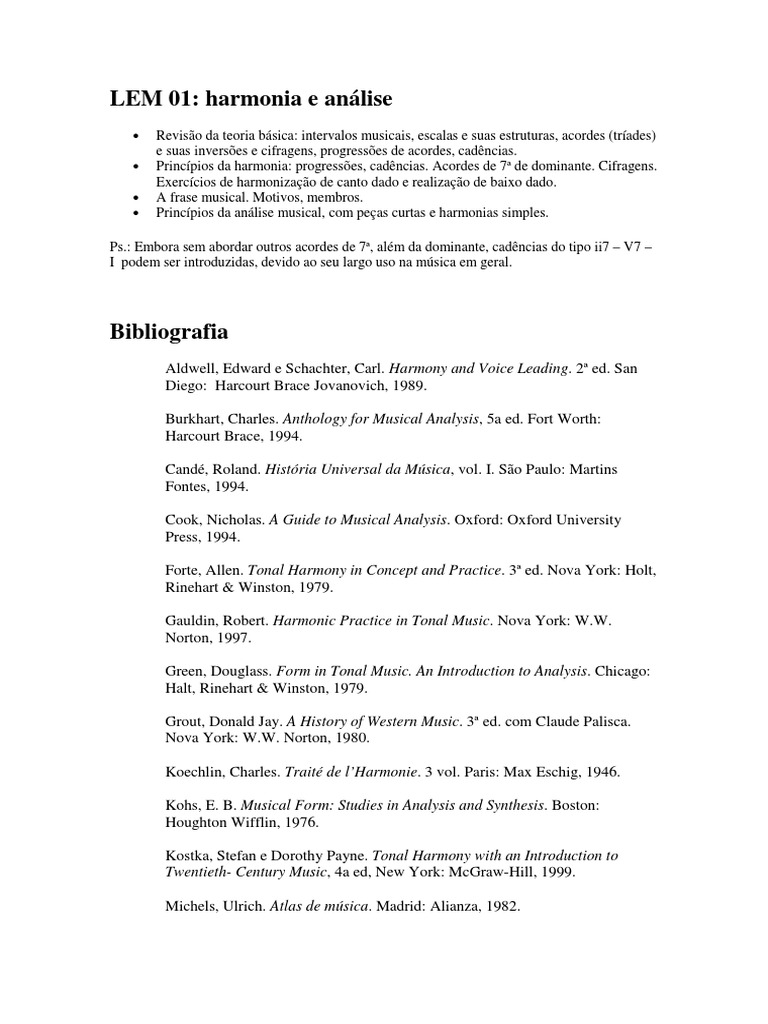 #Conteúdo e Bibliografia LEM 1 | PDF | Acorde (música) | Análise