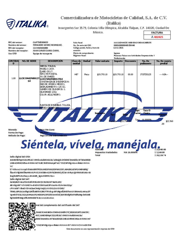 Factura Italika | PDF | Pagos