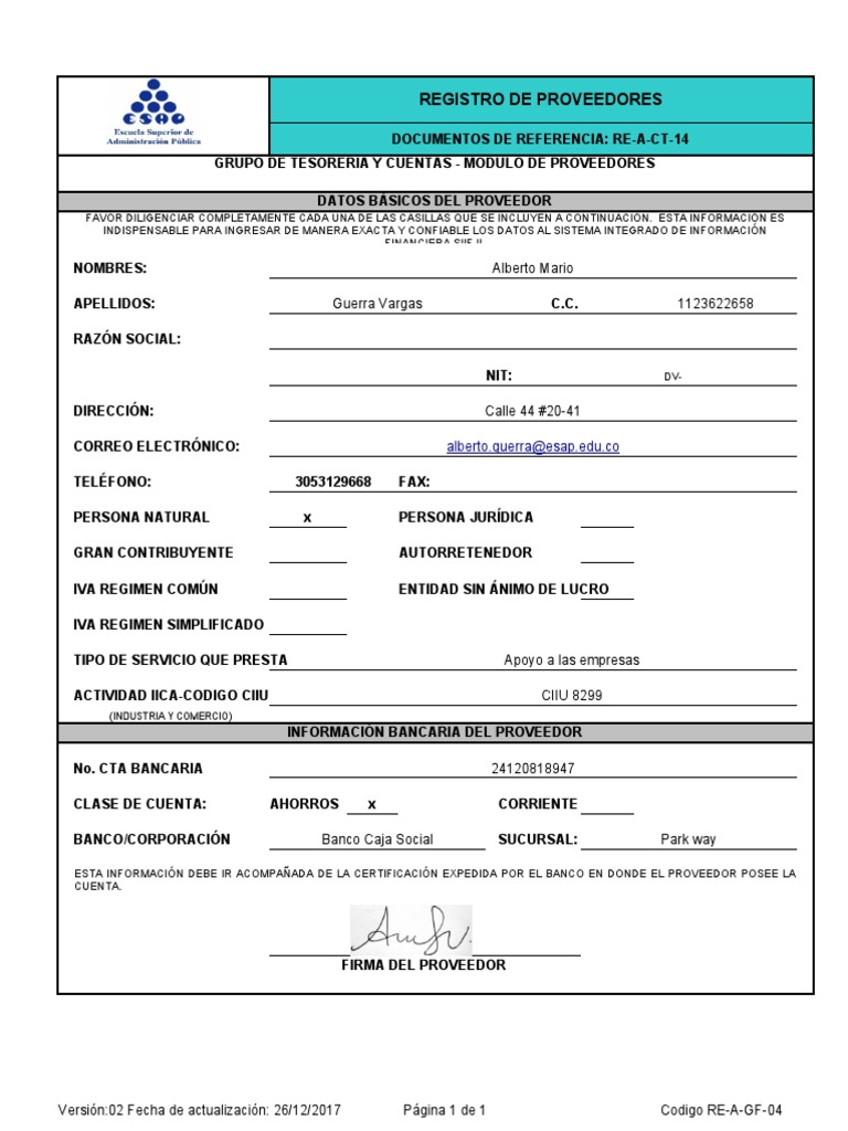 Formato Registro de Proveedores | PDF