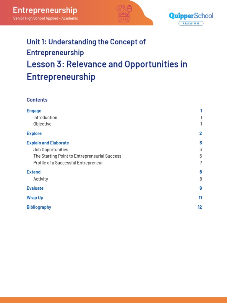 ENT SG Unit1 Lesson3 Final PDF | PDF | Entrepreneurship | Sales