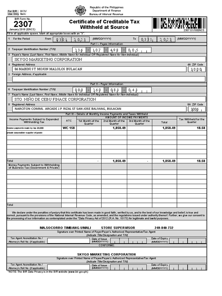 Ewt Form For Parts Malolos | PDF | Payments | Taxpayer