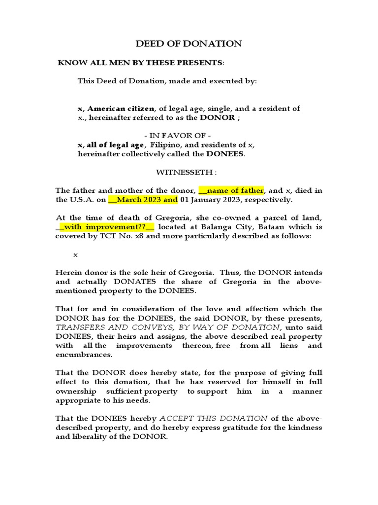 For Scribd Deed of Donation | PDF | Deed | Civil Law (Legal System)