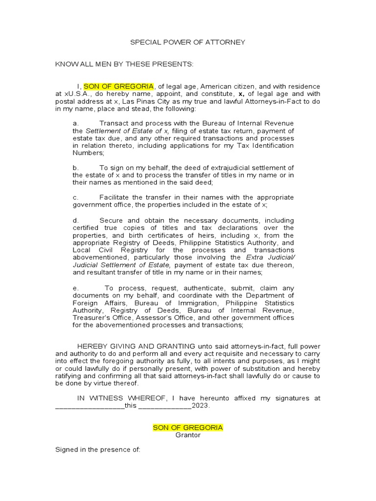 For Scribd SPA EJS | PDF | Power Of Attorney | Deed