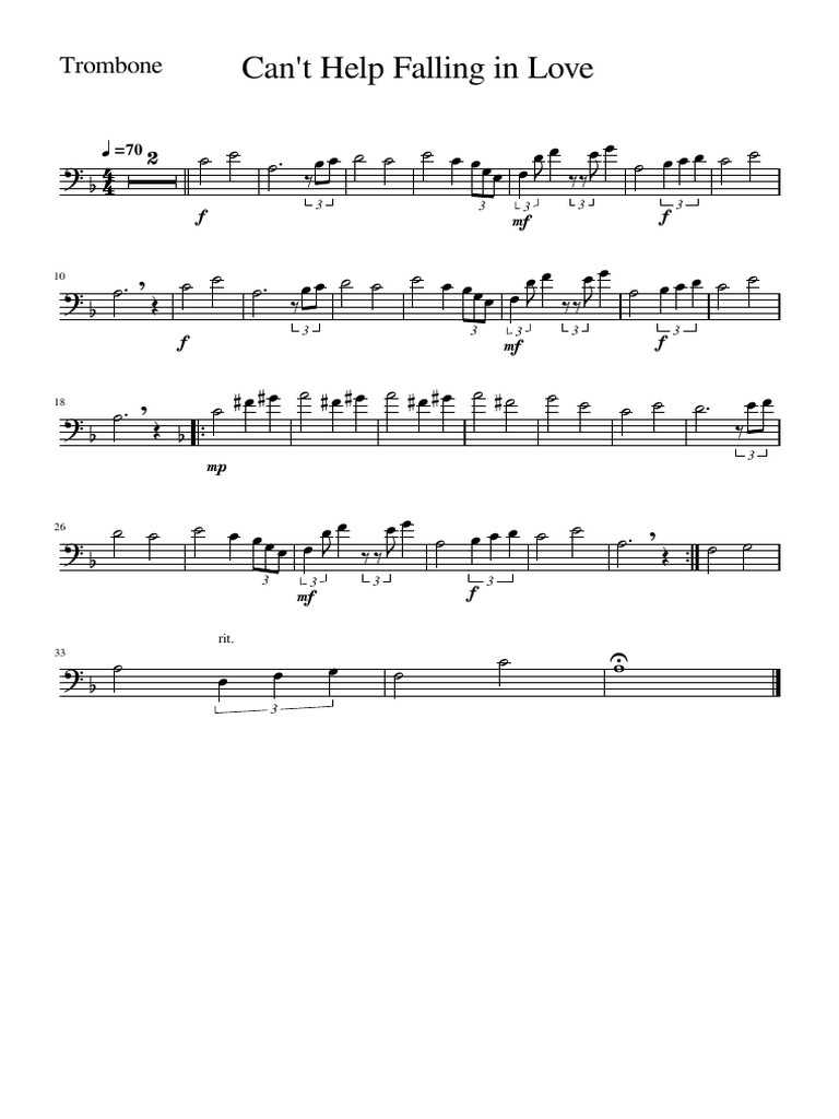 Cant Help Falling in Love-Trombone | PDF
