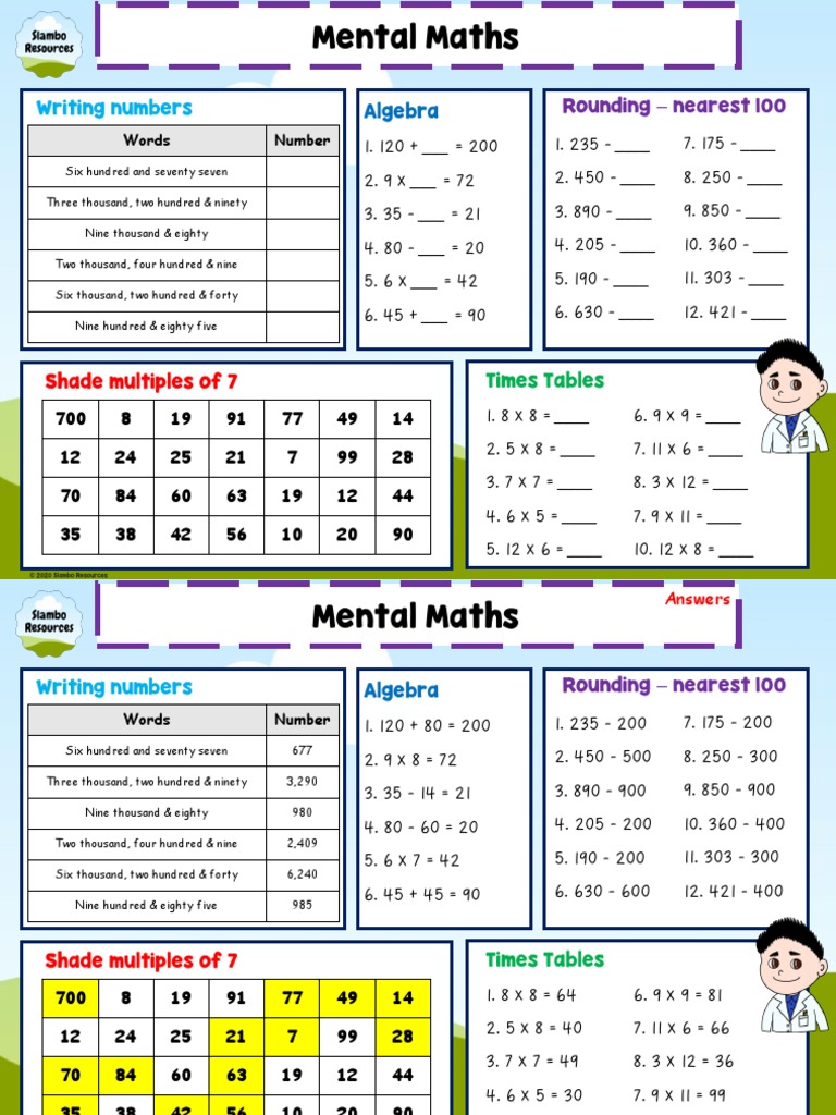 Grade 4 Mental Maths Worksheet 3 PDF | PDF | Mathematics