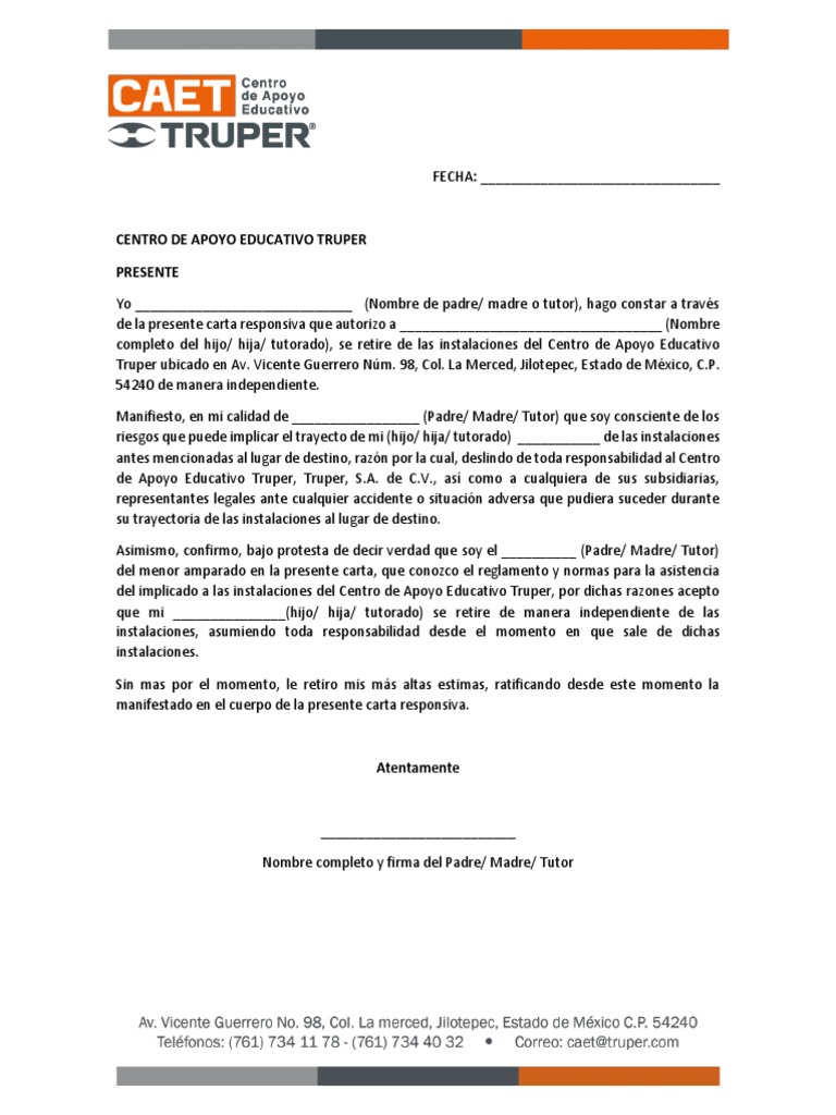 Responsiva Menores CAET 2023 Legal PDF | PDF