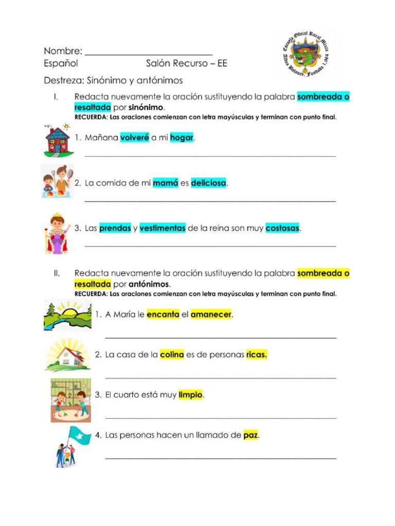 Ejercicio de Sinonimos | PDF