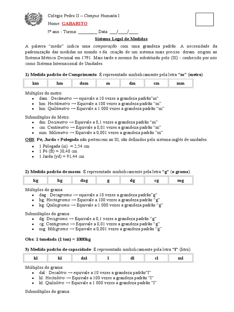 GABHumaita Sistemas Medidas 2015 | PDF | Litro | Pé (unidade de medida)