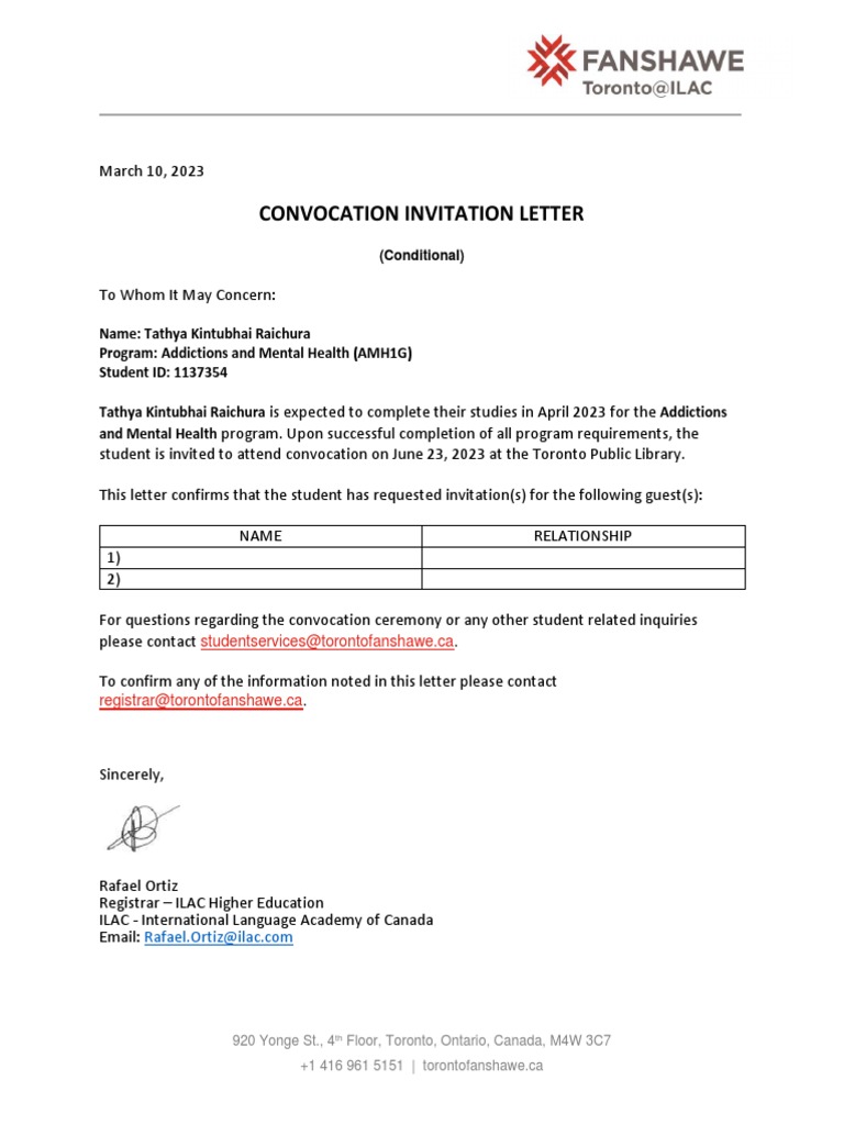 Fanshawe Toronto@ILAC Convocation Letter - AMH1G - 1137354 - Tathya Kintubhai Raichura - 230311 ...