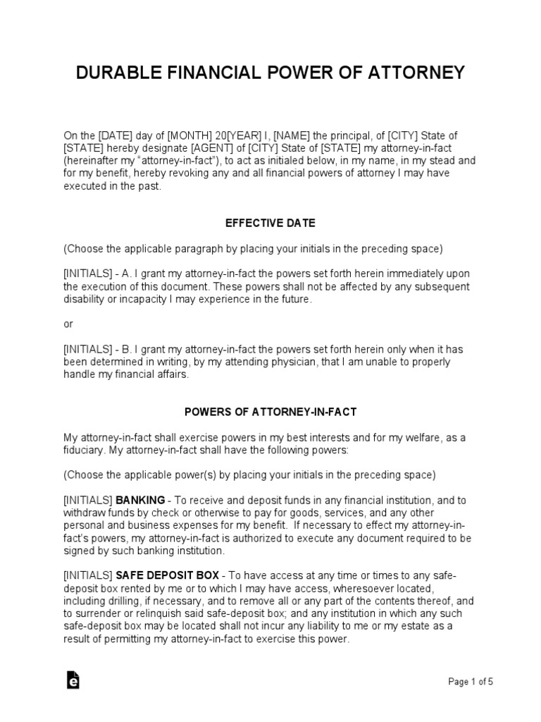 Durable Financial Power of Attorney Form | PDF | Power Of Attorney ...