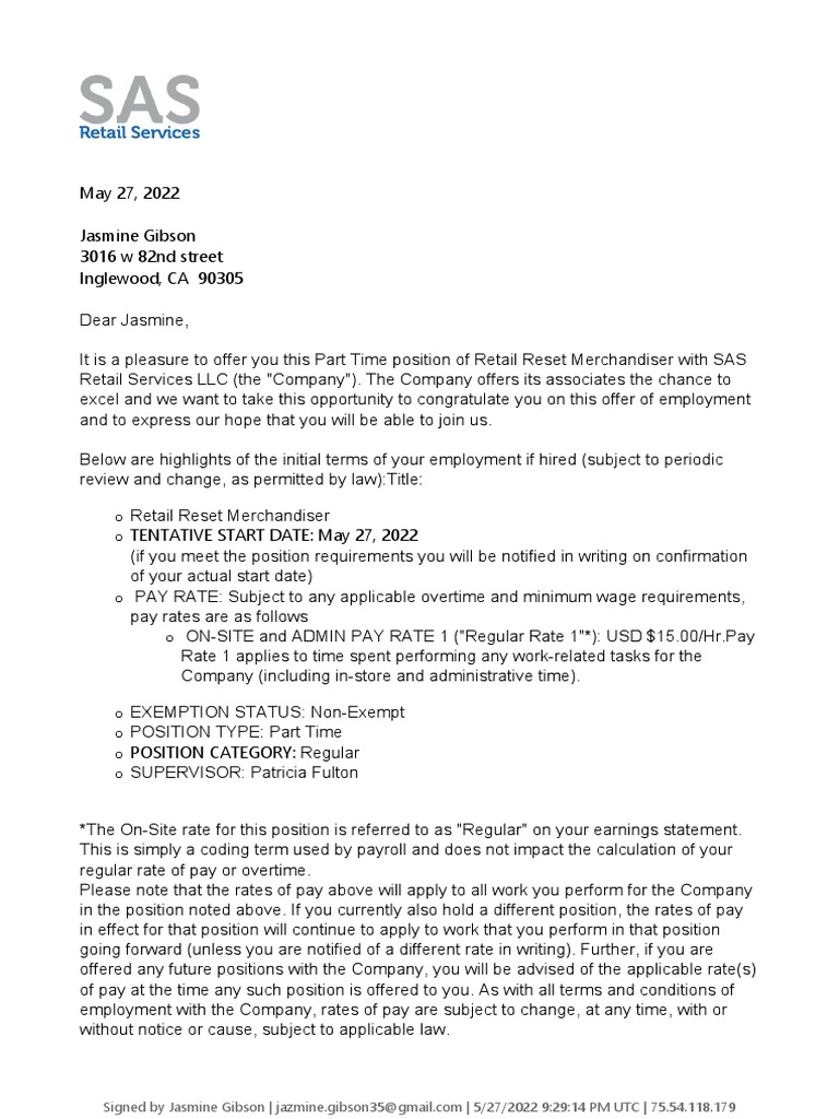 Offerletter119891 PDF | PDF | Employment | Background Check