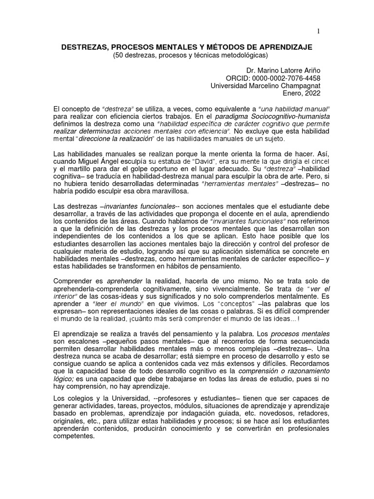 Destrezas y Métodos de Aprendizaje | PDF | Aprendizaje | Mente