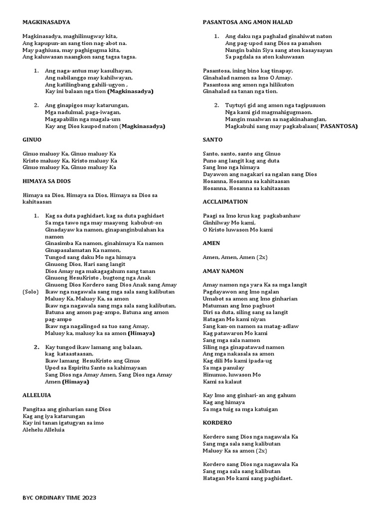 Hiligaynon Mass Songs Ordinary Time Byc | PDF