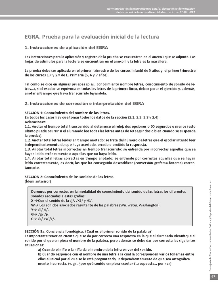 Instrucciones para la Prueba EGRA | PDF | Lingüística | Escritura
