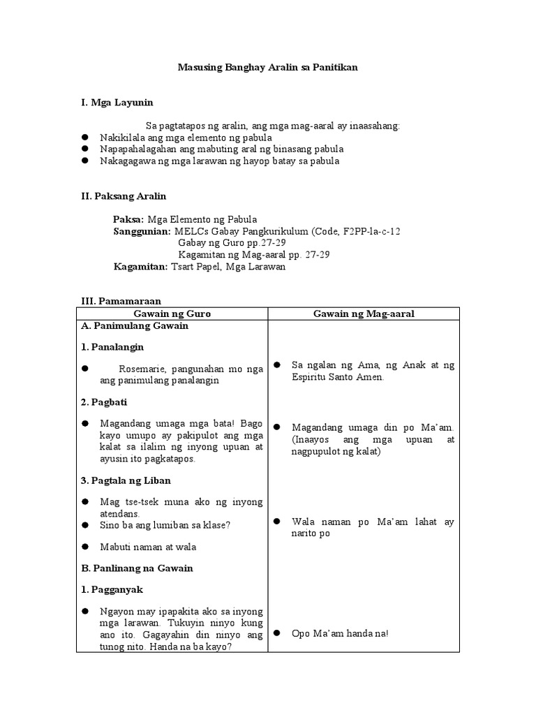 Masusing Banghay Aralin Sa Panitikan | PDF