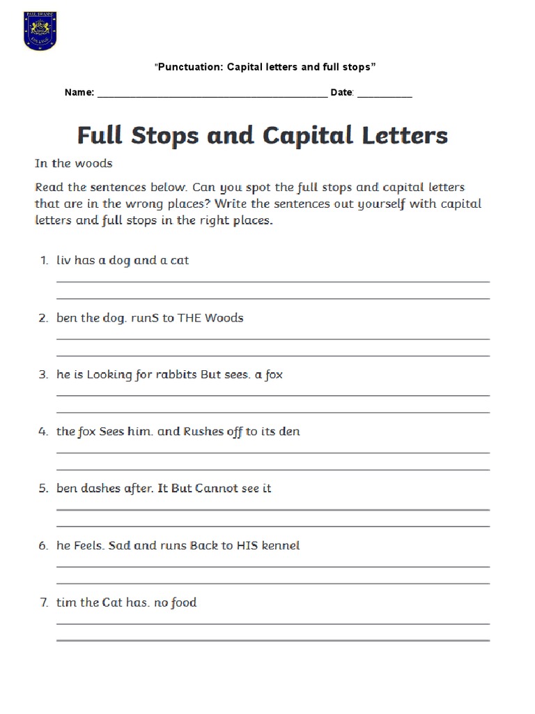 Punctuation Capital Letters and Full Stops" | PDF