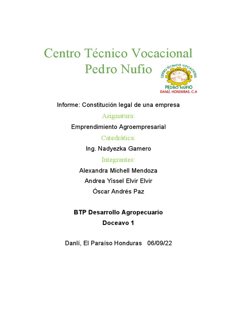 Informe Constitución Legal De Una Empresa Pdf Sociedad Business